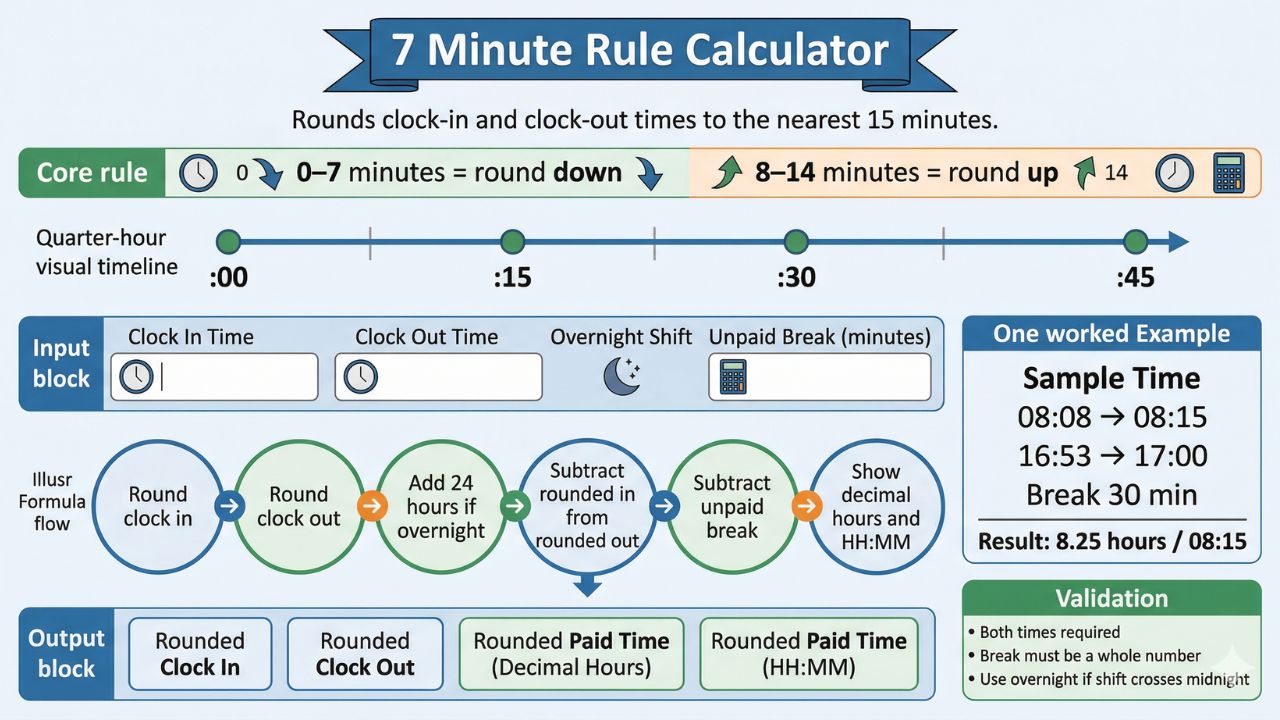 7 Minute Rule Calculator for Rounded Paid Hours & Breaks