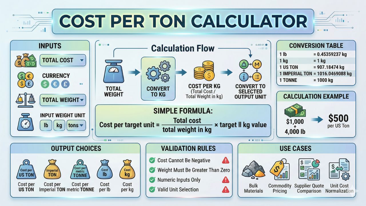 Cost Per Ton Calculator - Find Cost Per Ton or Tonne Fast