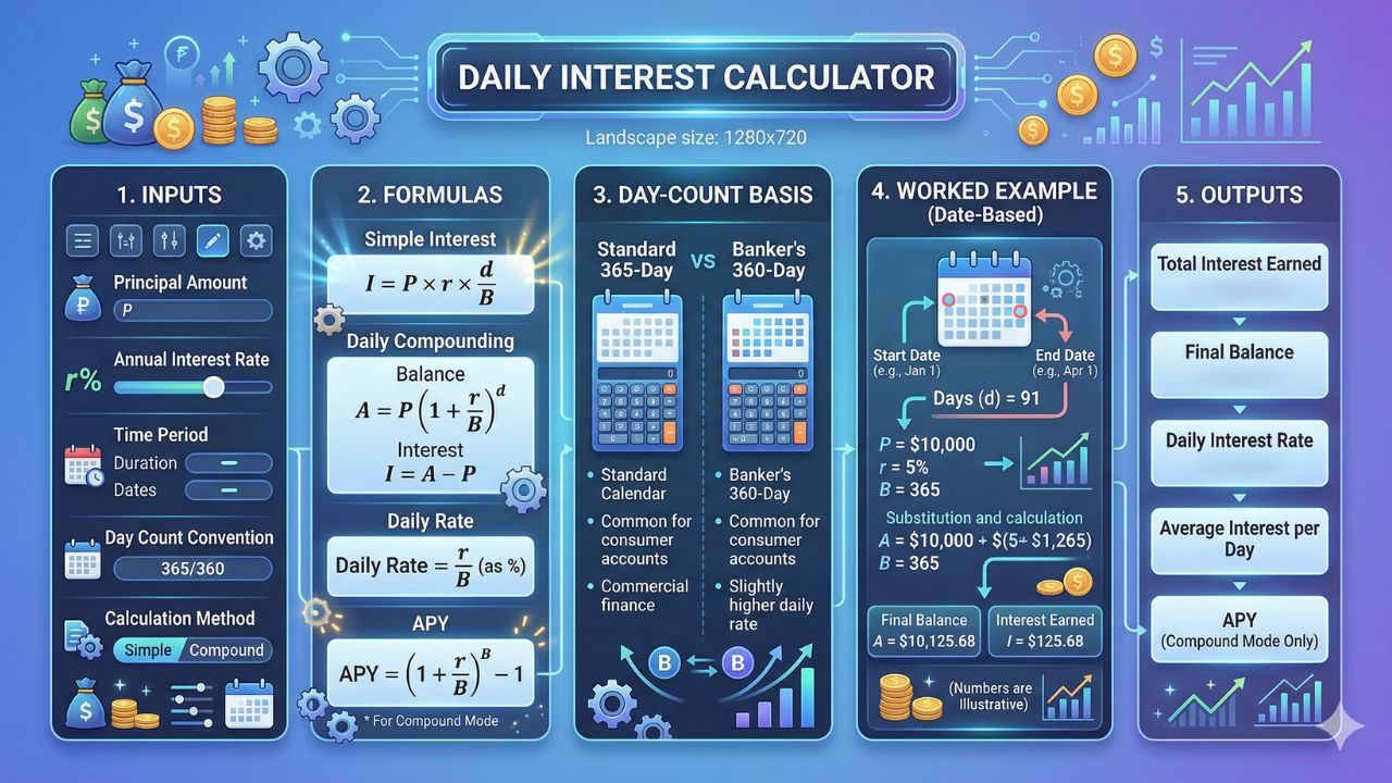 Daily Interest Calculator With Simple, Compound, 360/365