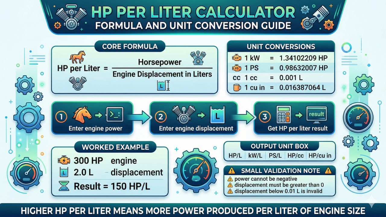 HP Per Liter Calculator – Calculate Engine Specific Power