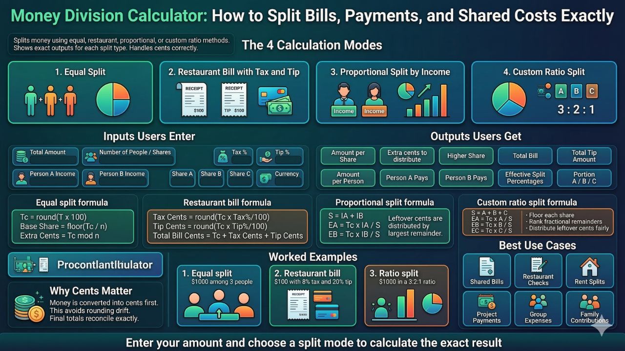 Money Division Calculator for Equal, Custom & Income Splits