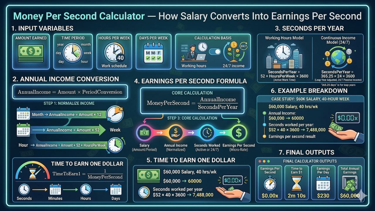 Money Per Second Calculator — Salary Breakdown Per Second