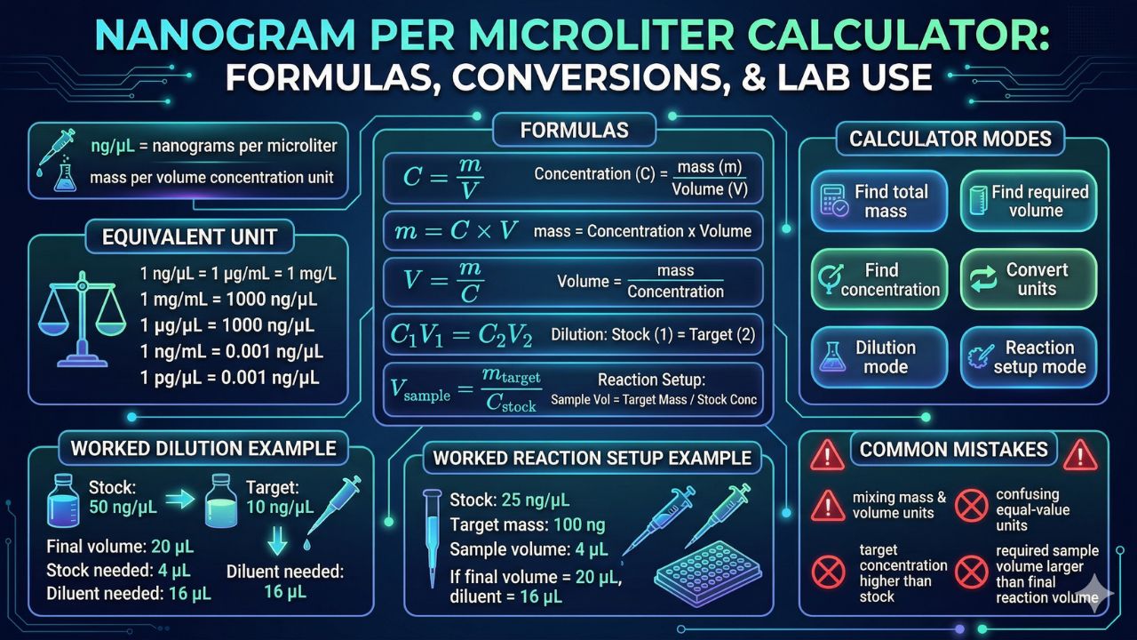 Nanogram per Microliter Calculator with ng/µL Unit Conversion