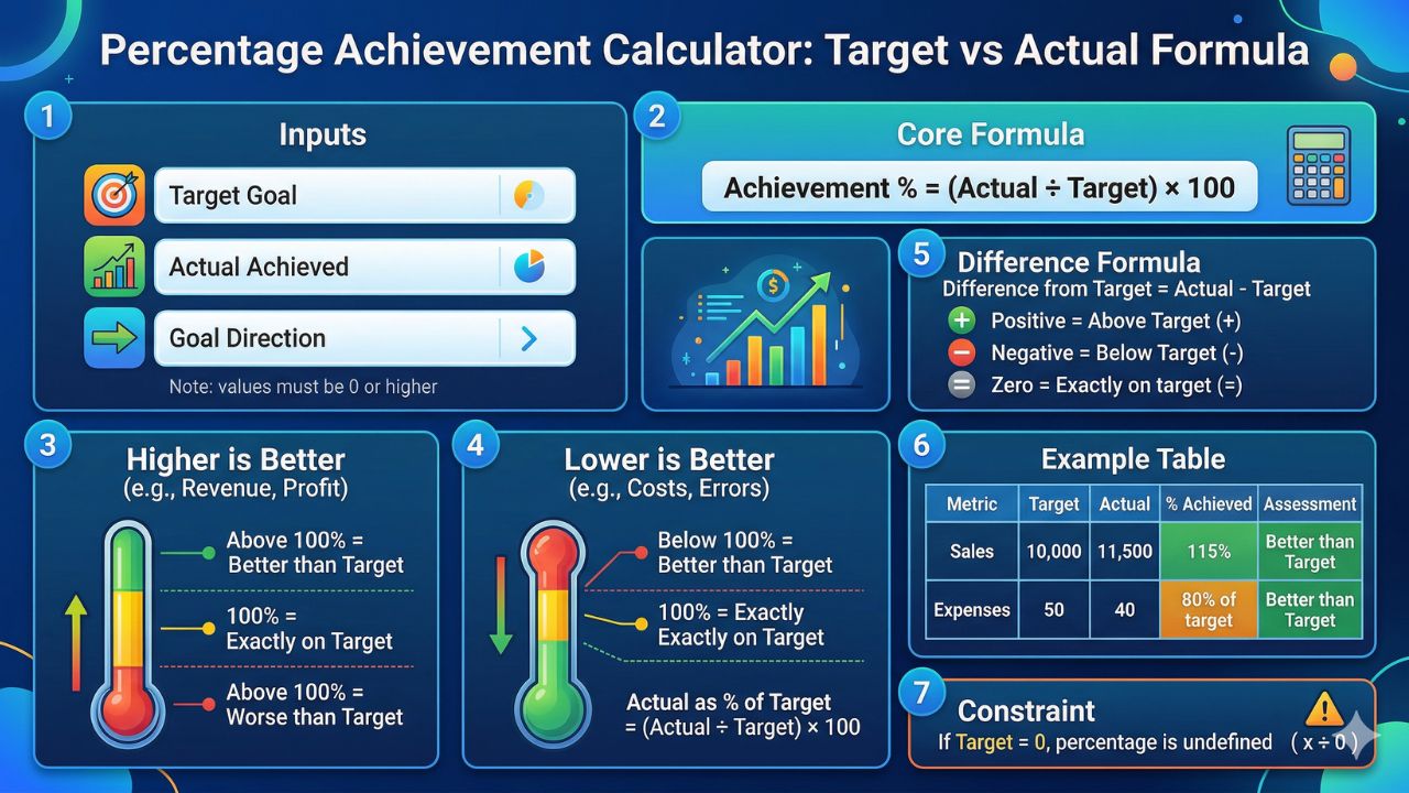 Percentage Achievement Calculator with Target vs Actual