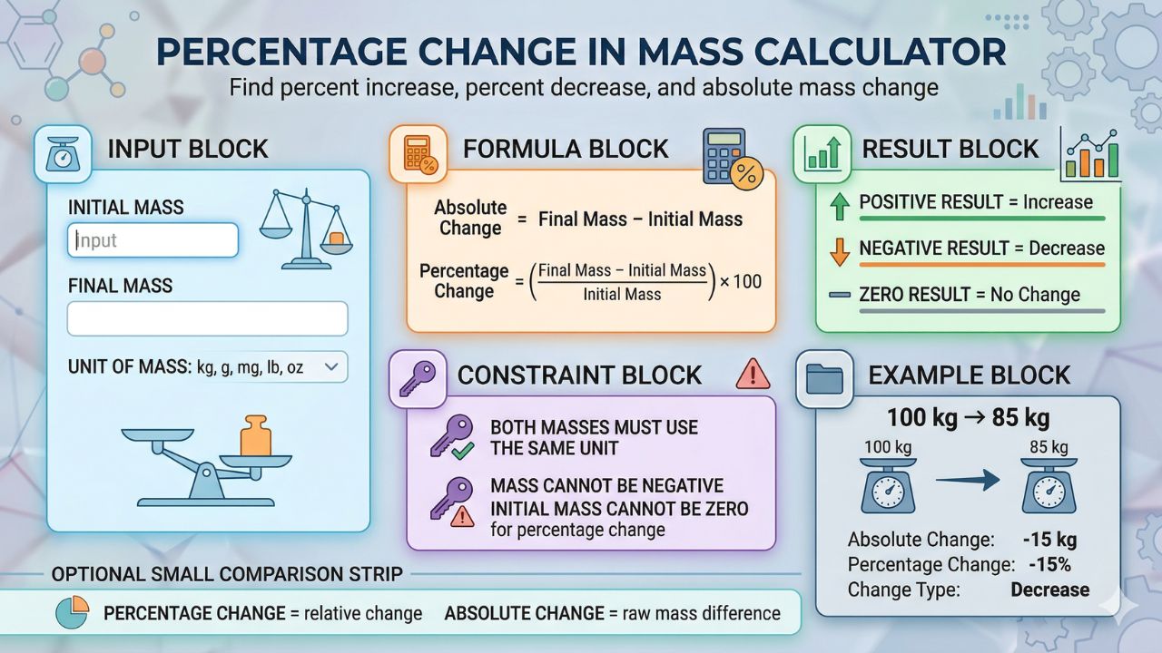 Percentage Change in Mass Calculator with Formula & Examples