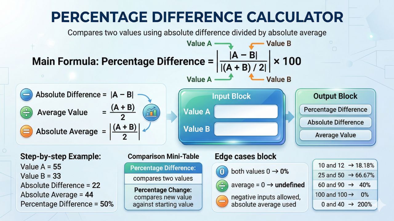 Percentage Difference Calculator: Formula, Example & Table