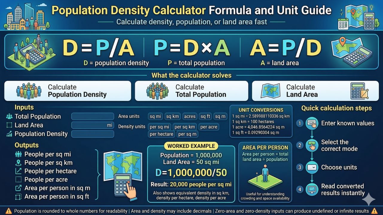 Population Density Calculator: Formula, Units & Conversions