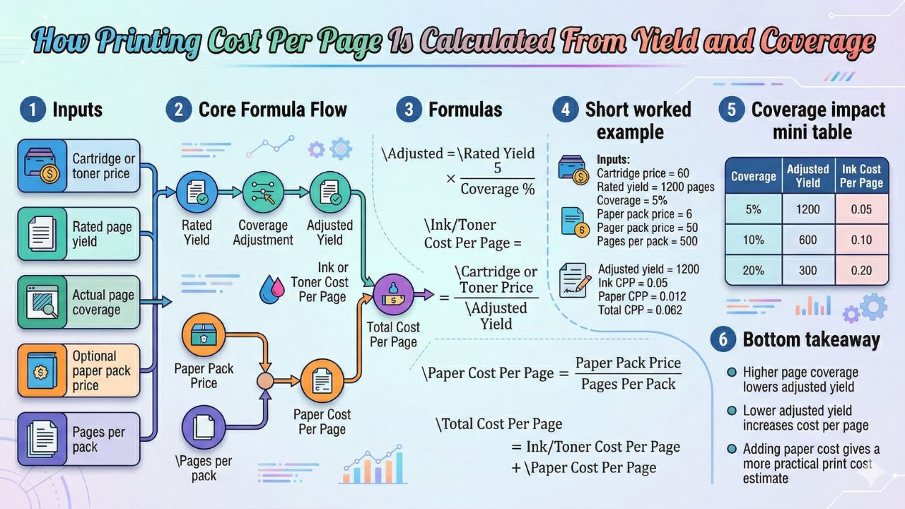 Printing Cost Per Page Calculator for Ink, Toner, and Paper