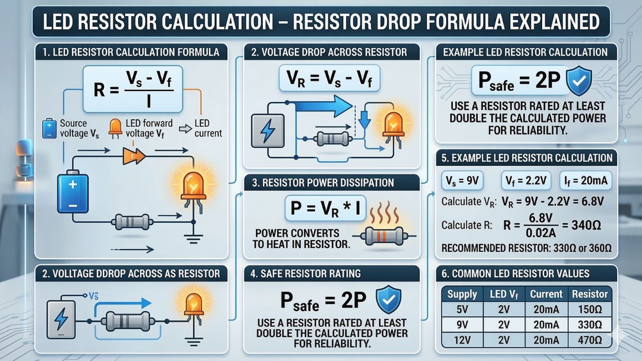 Resistor Drop Calculator for LEDs – Voltage Drop & Power Tool