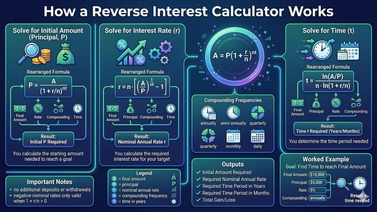 Reverse Interest Calculator to Find Principal, Rate, or Time