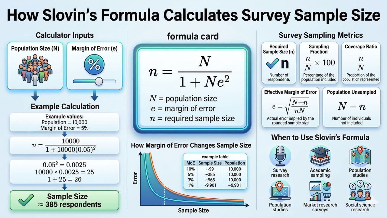 Slovin’s Formula Calculator: Find Survey Sample Size Fast