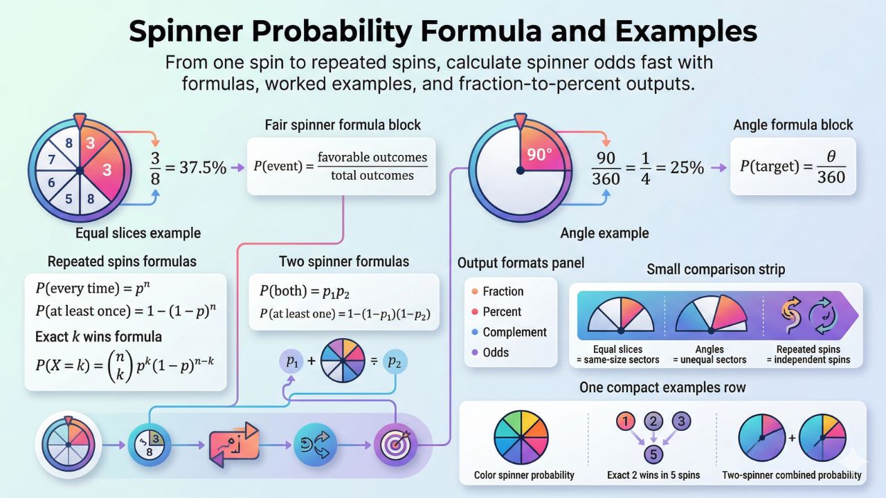 Spinner Probability Calculator for Slices, Angles, and Spins