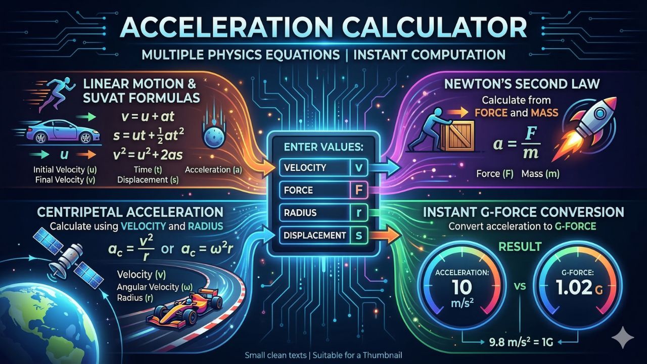 Acceleration Calculator: Find Velocity, Time & G-Force Fast
