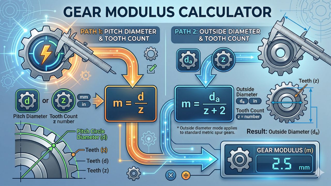 Gear Modulus Calculator From Pitch or Outside Diameters