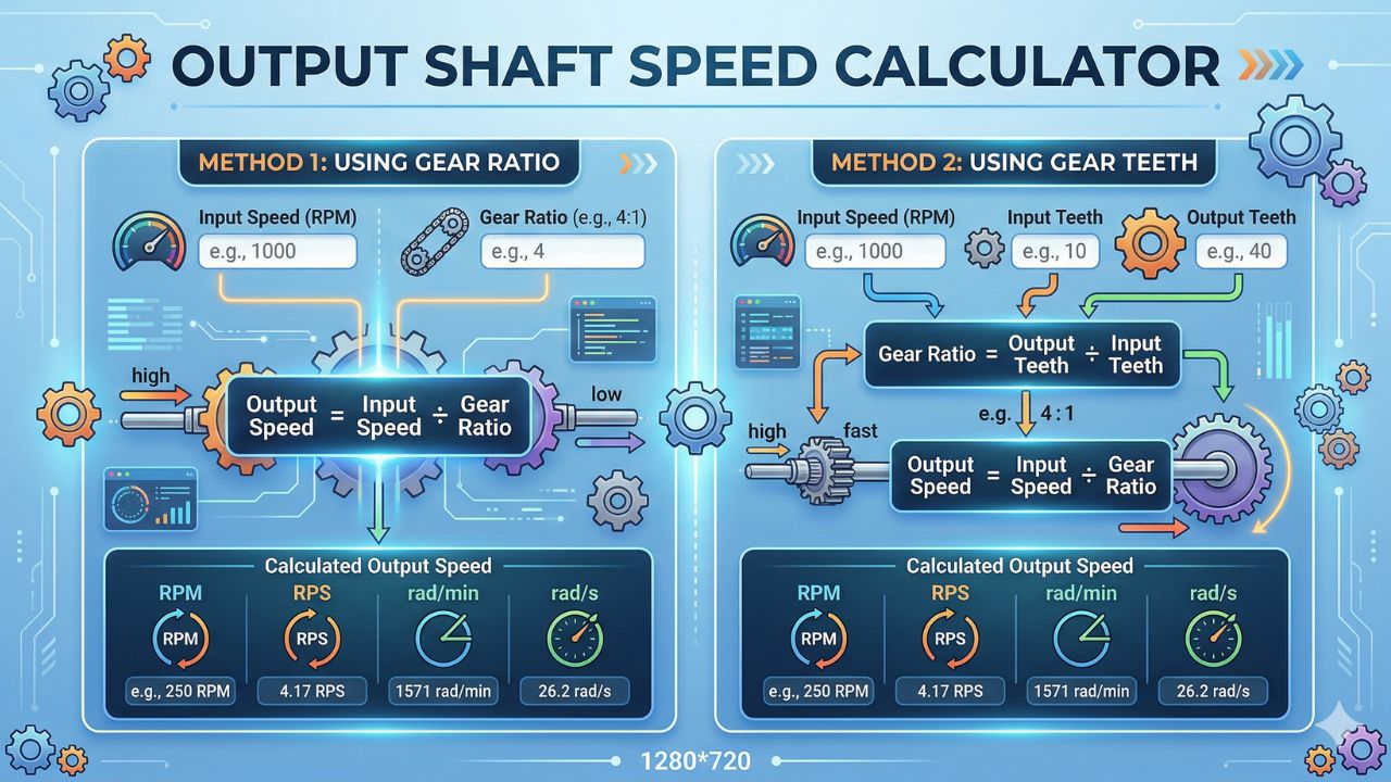 Output Shaft Speed Calculator by Gear Ratio and Gear Teeth