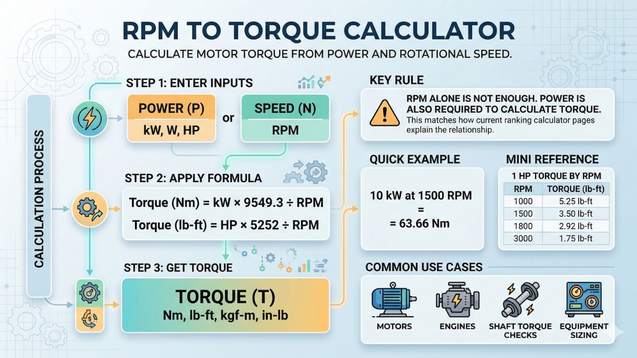 RPM to Torque Calculator – Calculate Motor Torque from Power