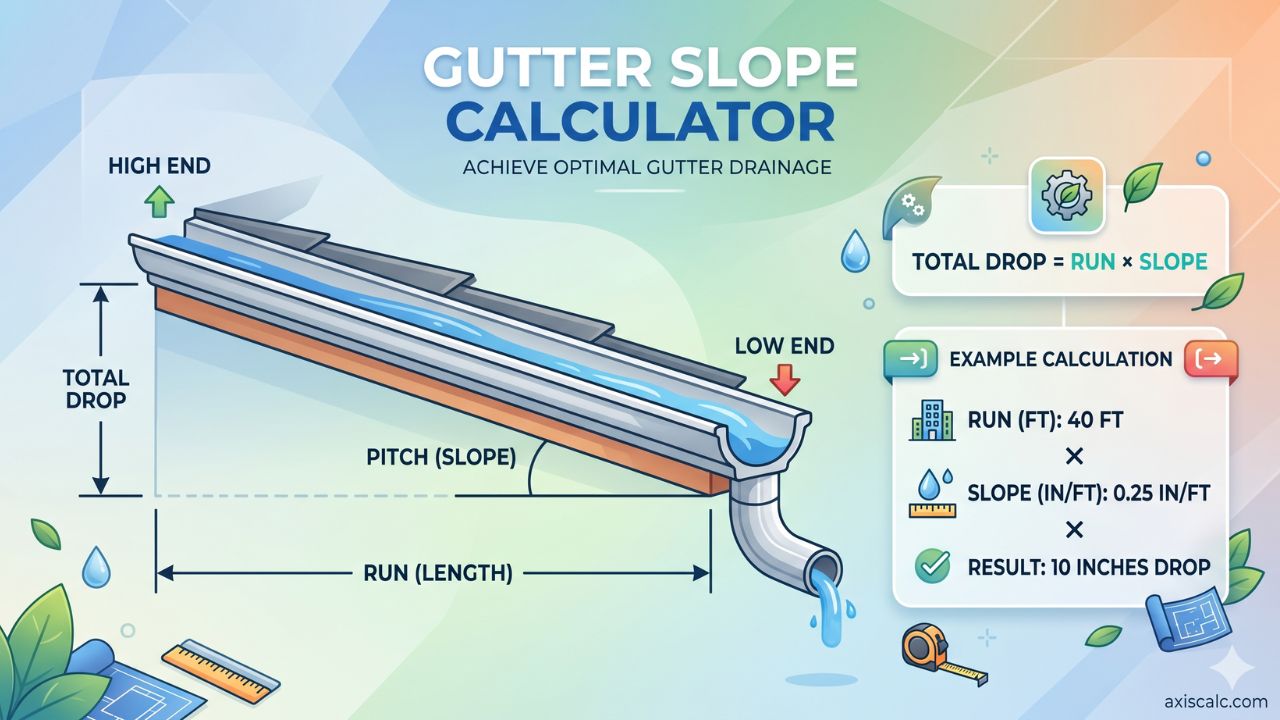 Gutter Slope Calculator – Find Total Gutter Drop by Run